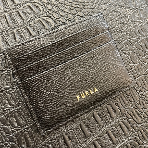 Furla | Accessories | Furla Black Leather Card Case Holder Gold Color ...